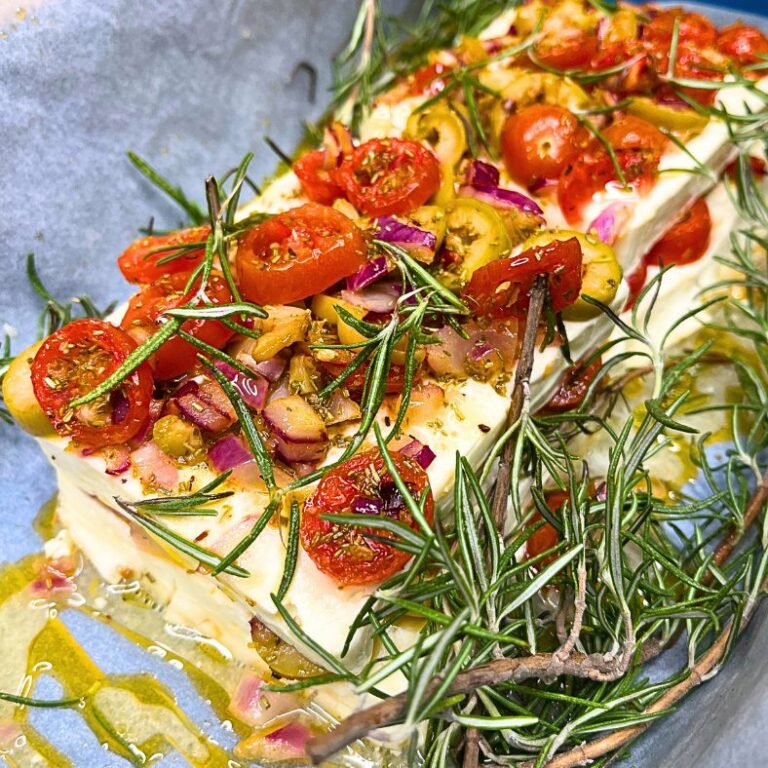Baked Feta with Olives and Basil Marinade - Cooking Frog